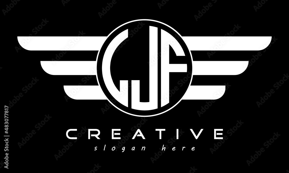 LJF three letter monogram type circle letter logo with wings vector ...