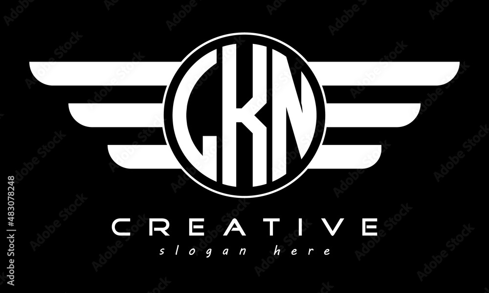 LKN three letter monogram type circle letter logo with wings vector ...