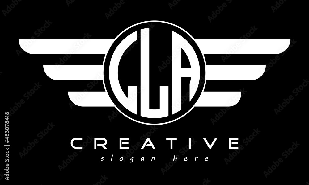 LLA three letter monogram type circle letter logo with wings vector ...