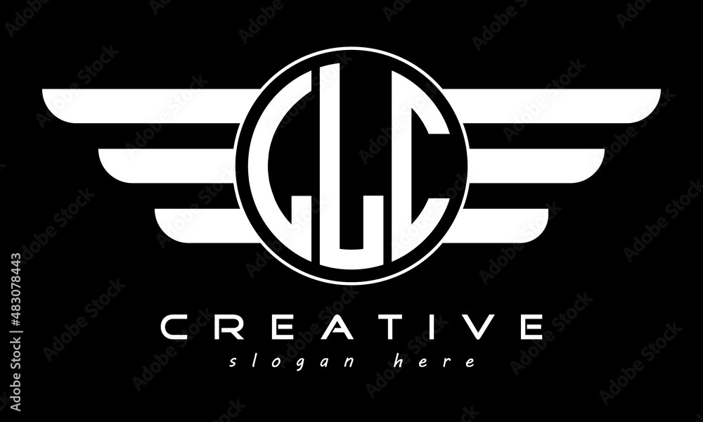 LLC three letter monogram type circle letter logo with wings vector ...