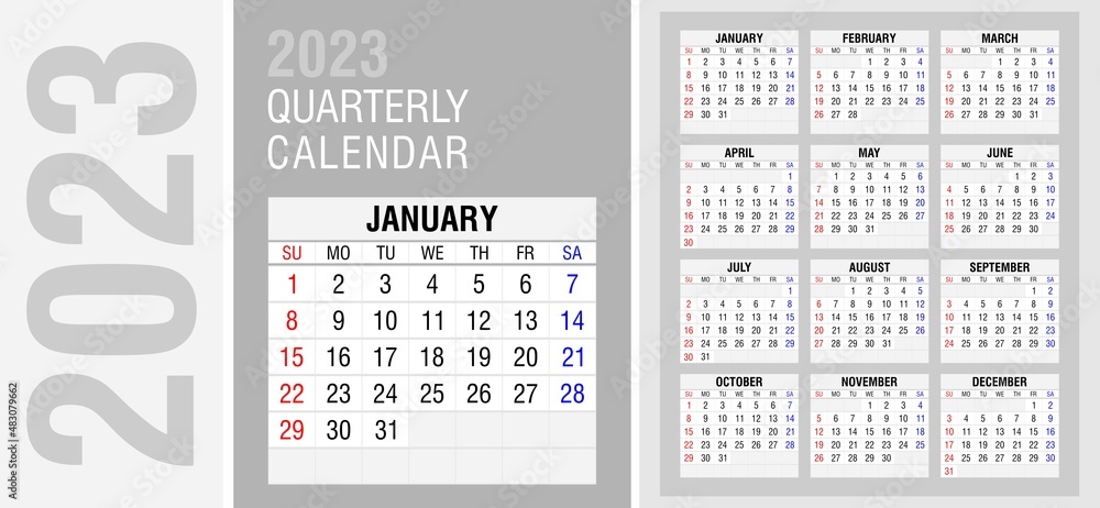 Quarterly calendar for 2023 in English. Week starts on Sunday. Calendar ...