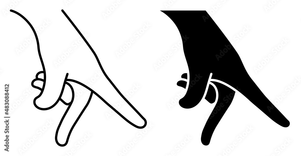 Linear icon. Human hand shows hitting the ball. Gesture of playing with ...