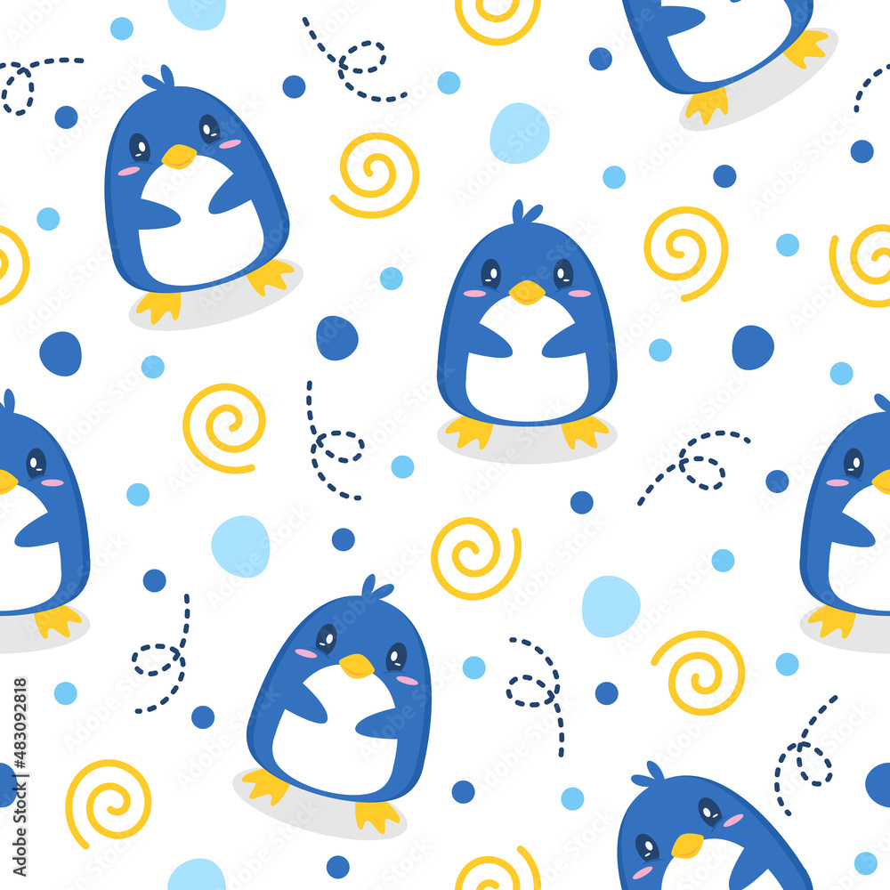 Cute blue penguin cartoon illustration patterns Stock Vector | Adobe Stock