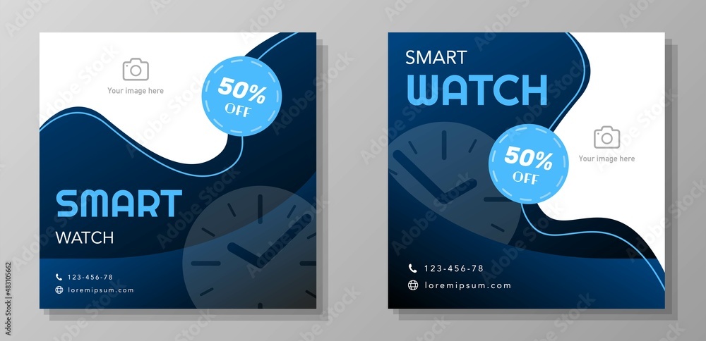 Smart watch social media post, banner set, wrist timepiece ...