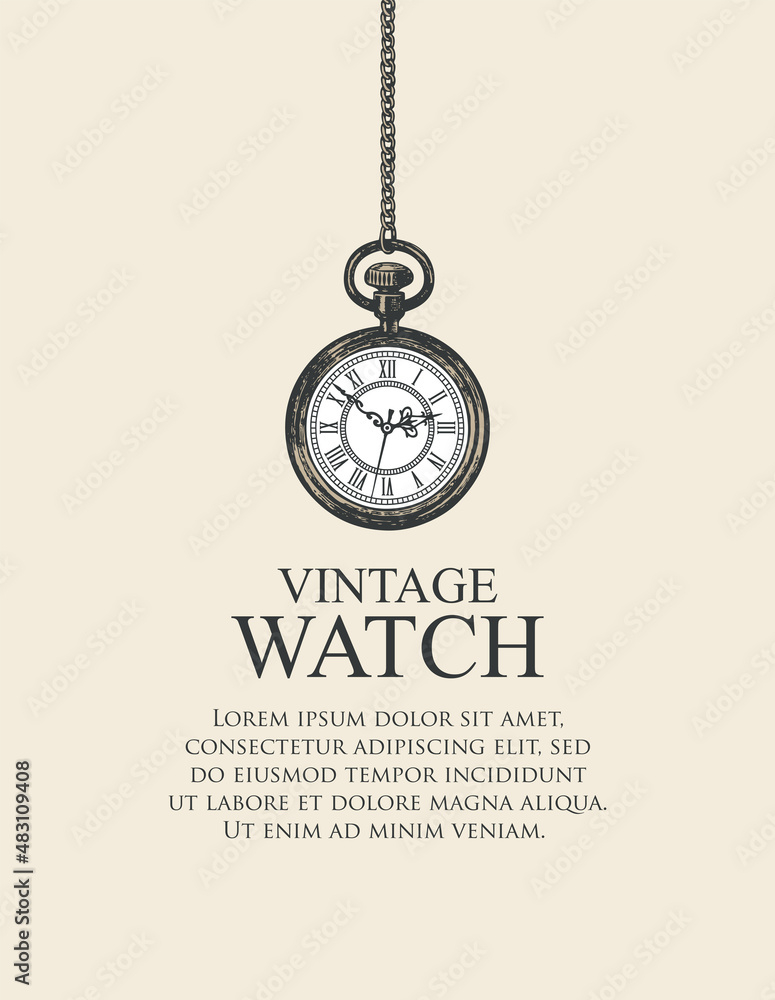 Vector banner or background with vintage mechanical round pocket watch ...