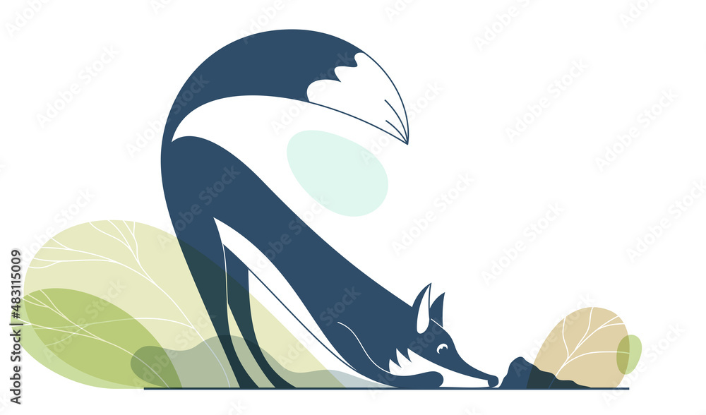 Cute cartoon fox hunting for mouse in a ground hole vector illustration ...