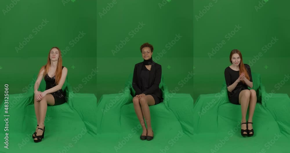 GREEN SCREEN CHROMA KEY Female women spectators wearing formal attire ...