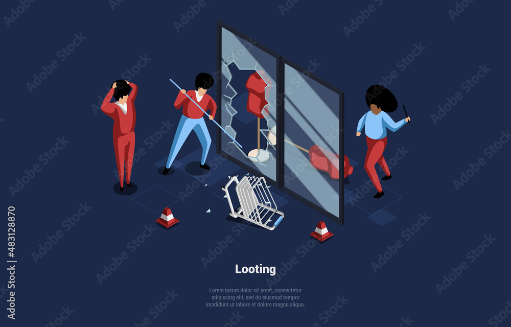 Vector Illustration. Cartoon 3D Style With Three Characters. Isometric ...