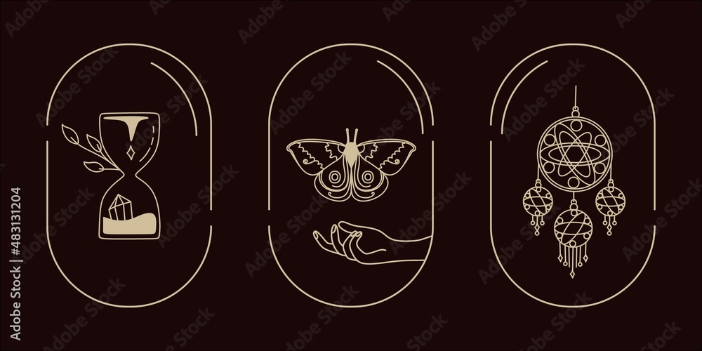 Magical symbols set of doodles esoteric boho mystical hand-drawn ...