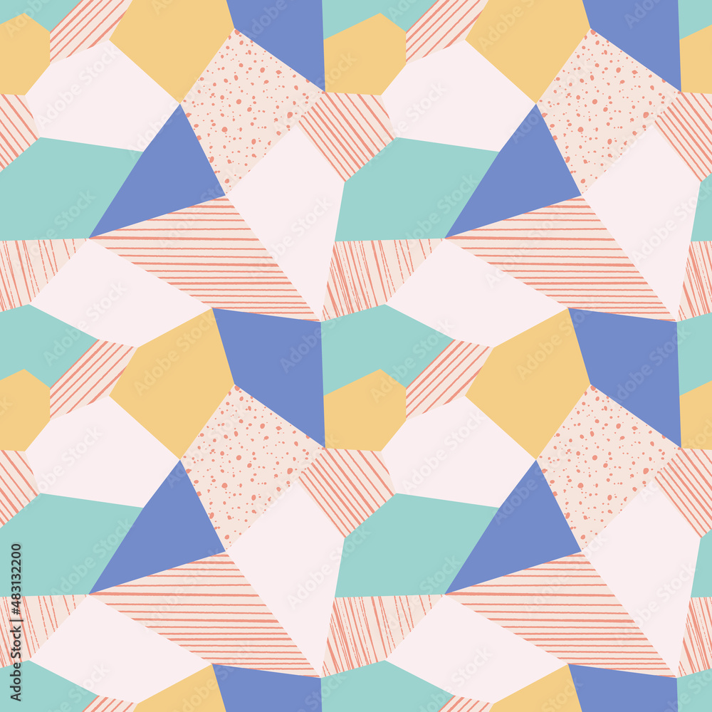 Patch seamless pattern, vector background with abstract shapes. Can be ...
