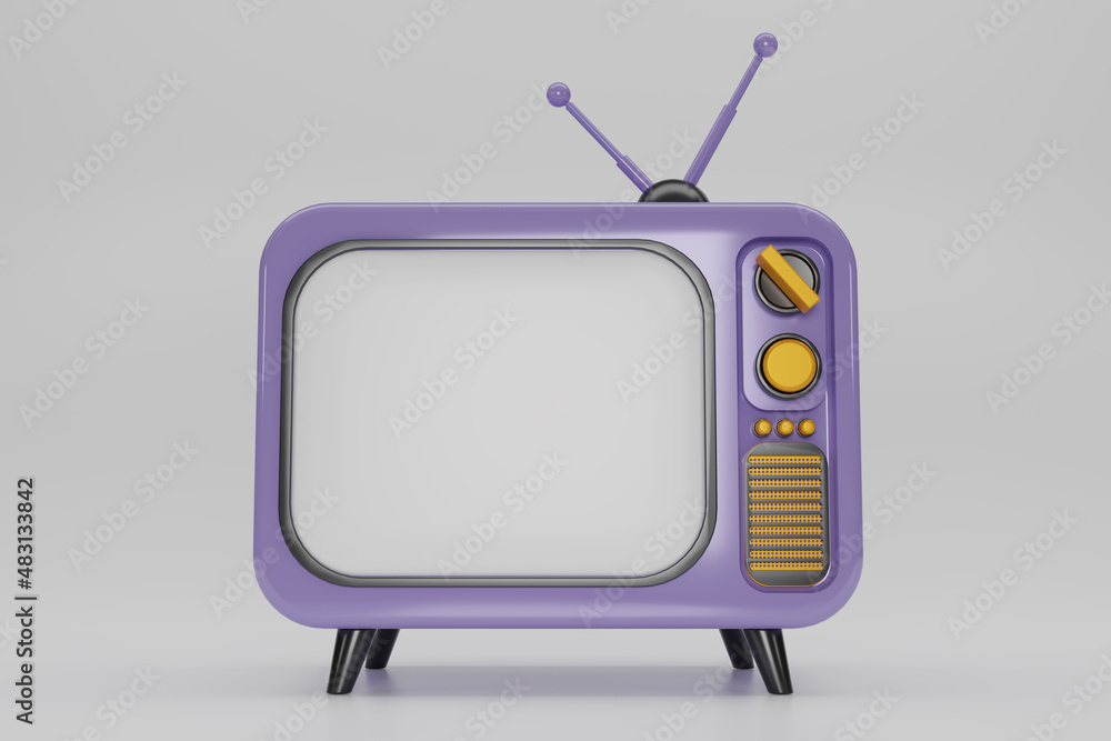 3D render purple Vintage Television Cartoon style isolate on white ...
