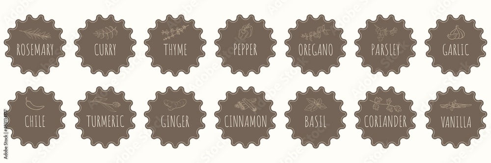 Vector collection of stickers with spices labels. Set of labels for ...