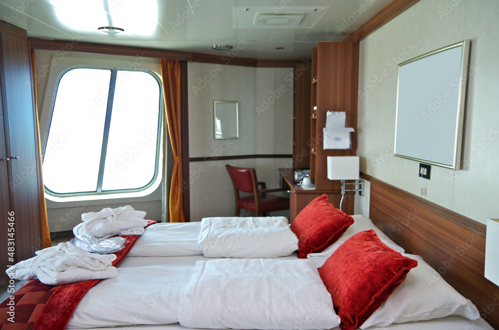 Cozy bedroom living room inside cabin suite stateroom stylish ...