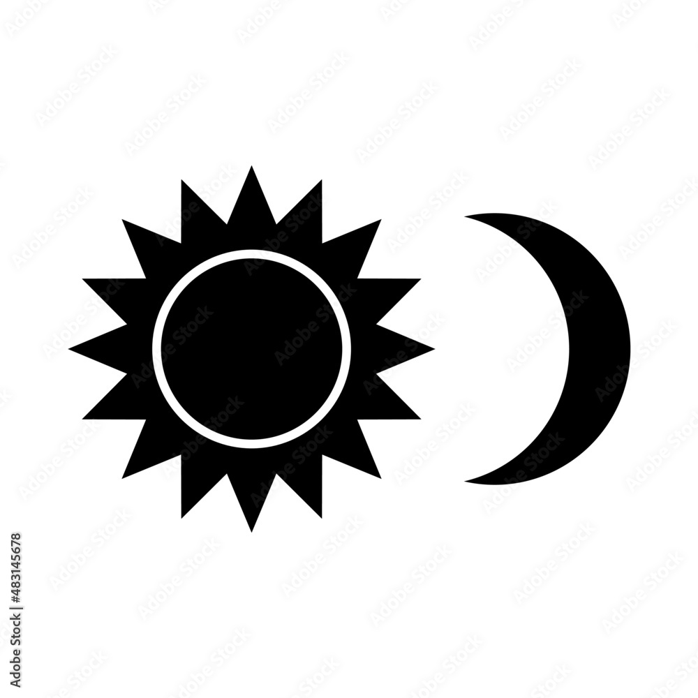 Sun and Moon icon. Shining Sun and crescent Moon. Vector Illustration ...