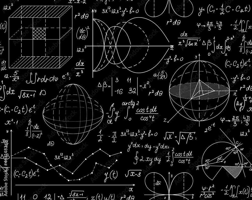 Math scientific vector seamless background with handwritten formulas ...