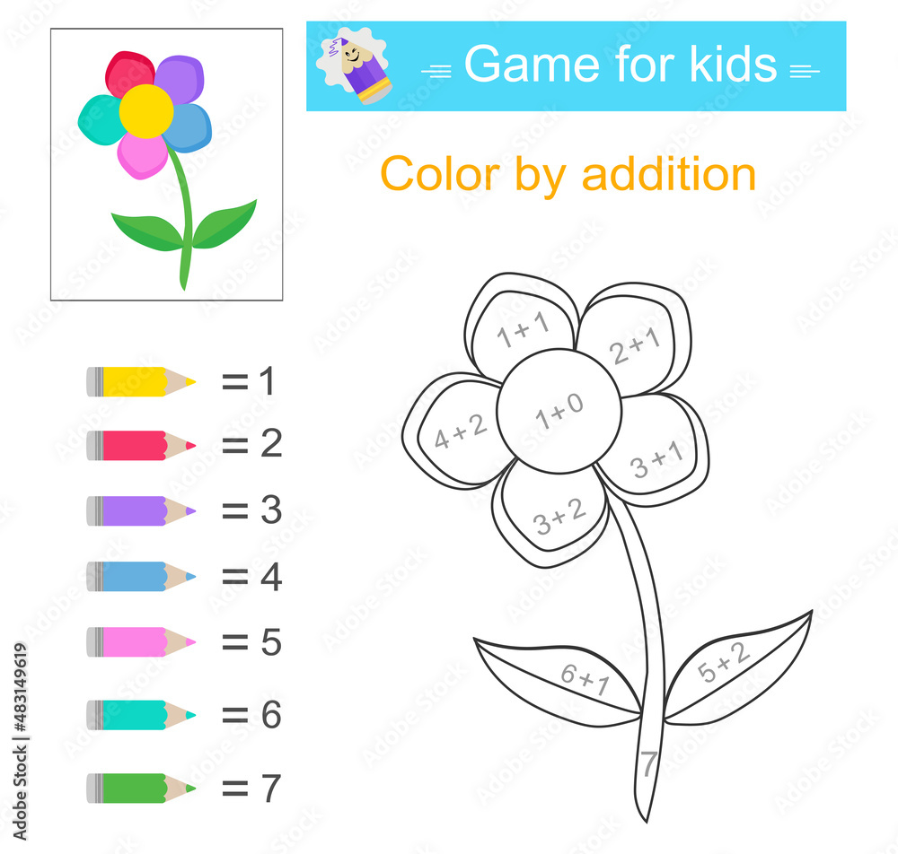Color by addition. Math activity for kids. Developing numeracy skills ...