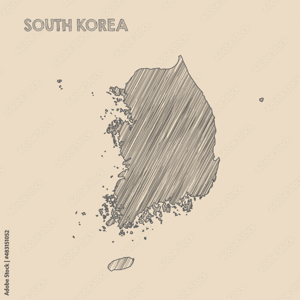 South Korea map hand drawn Sketch background vector, South Korea ...