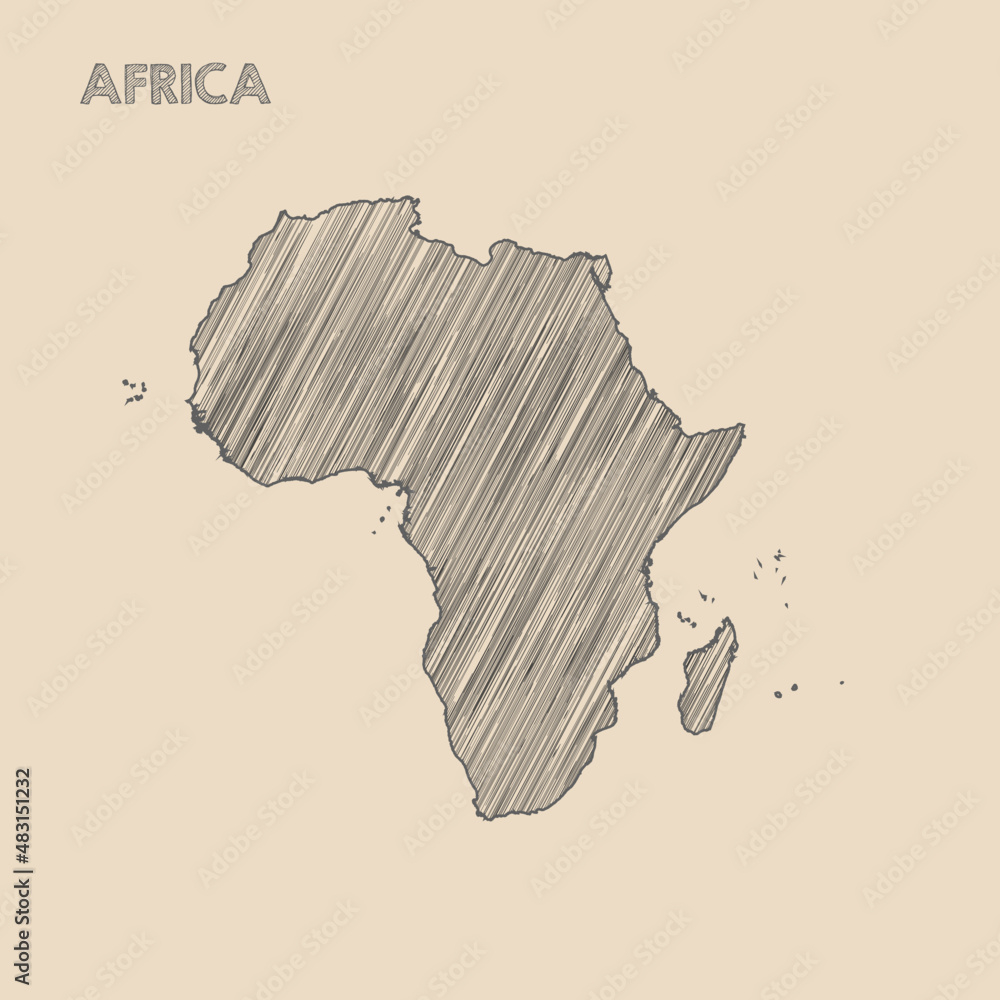 Africa map hand drawn Sketch background vector, Africa freehand Sketch map, vintage hand drawn ...