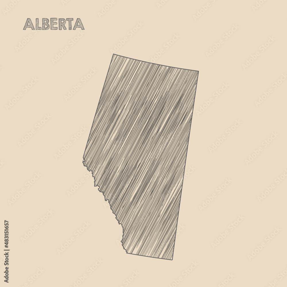 Alberta map hand drawn Sketch background vector, Alberta freehand ...