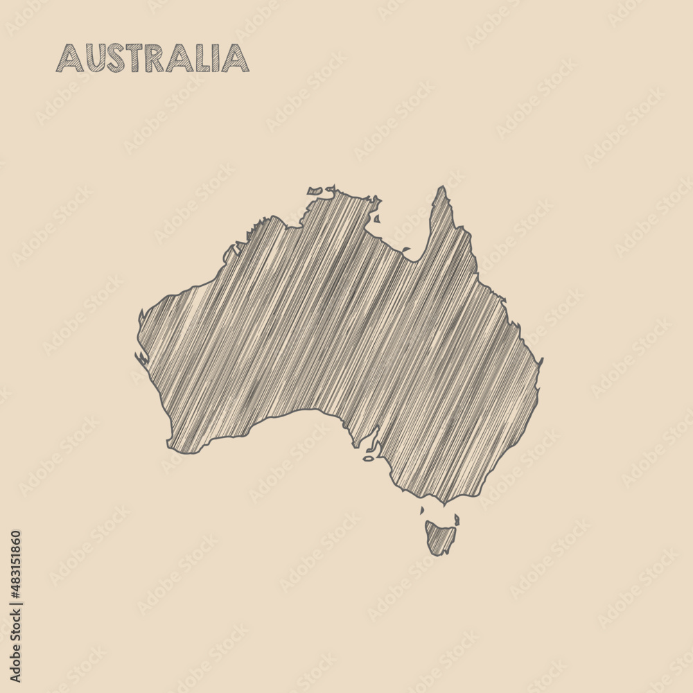 Australia map hand drawn Sketch background vector, Australia freehand ...