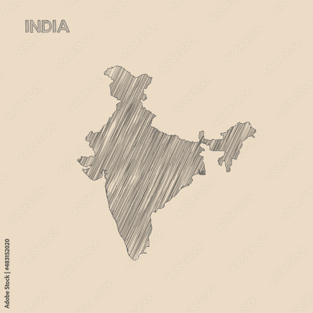 India map hand drawn Sketch background vector, India freehand Sketch ...
