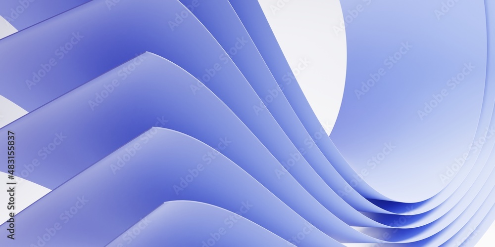 3d render, abstract modern background with folded ribbon, blue cloth ...