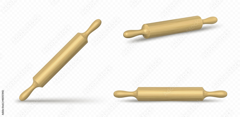 Vector realistic wooden rolling pin set isolated on transparent ...