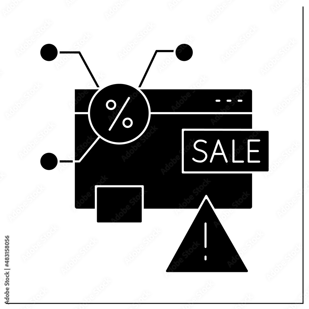 Bait advertising glyph icon. Deceptive web banner. Concept of fake sale ...