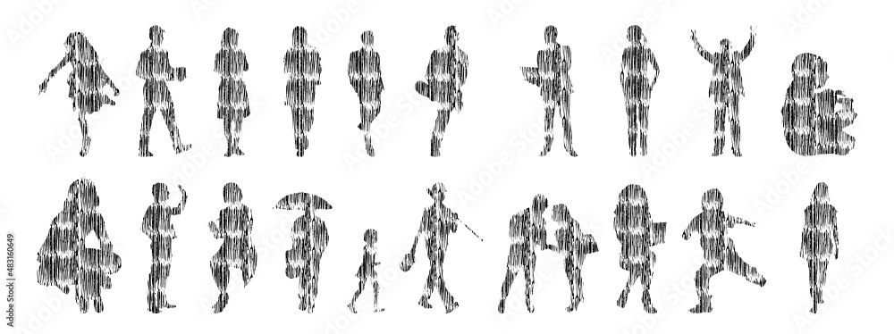 Vector silhouettes, Outline silhouettes of people, Contour drawing ...