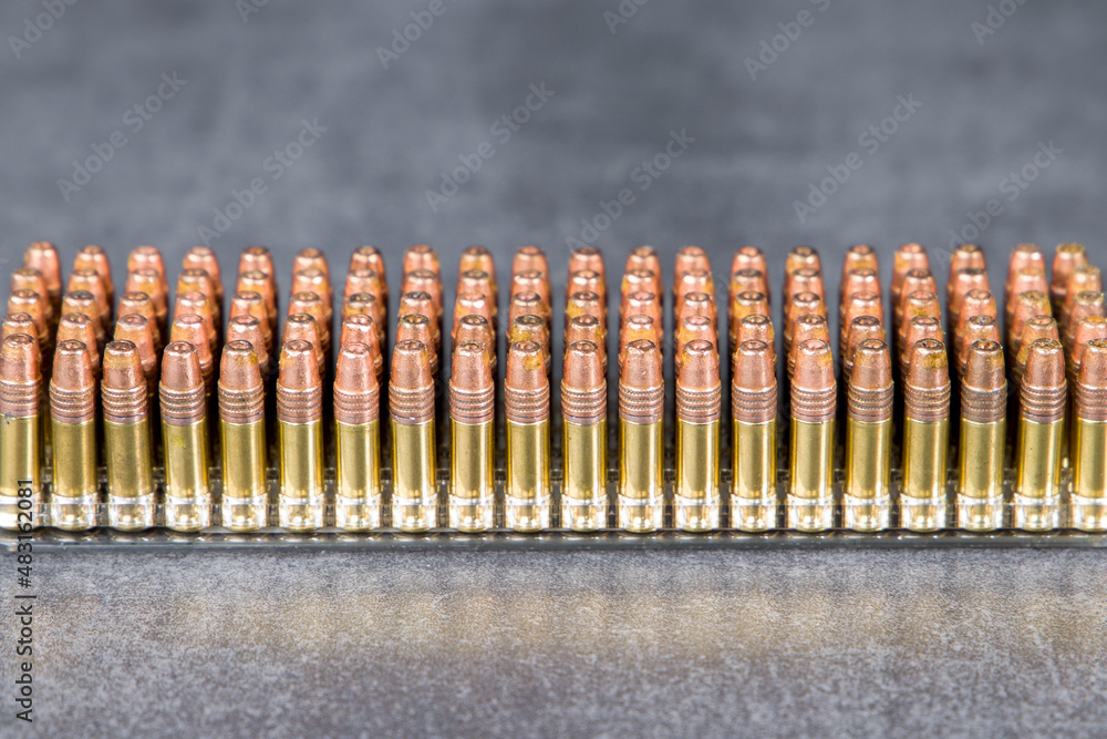 Set of cartridges 22 lr for rifled weapons. Stock Photo | Adobe Stock
