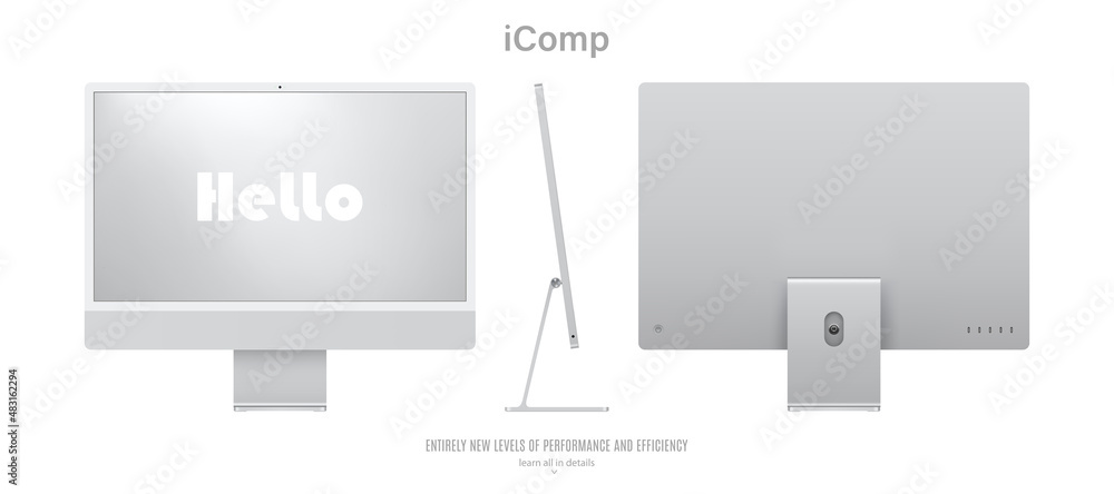 computer monitor silver color with colored screen saver front, back and ...