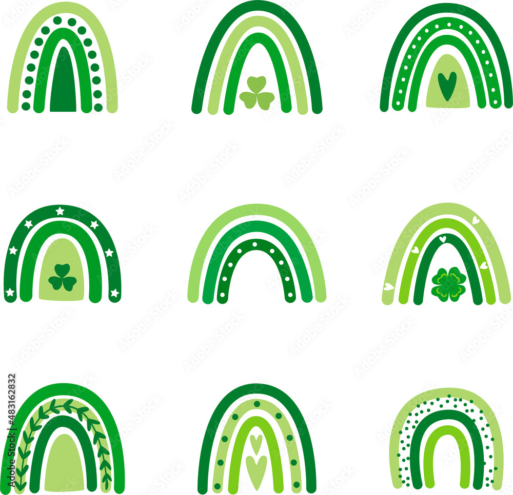 Set of 9 St. Patrick's day rainbow in boho style. Saint Patrick's day ...
