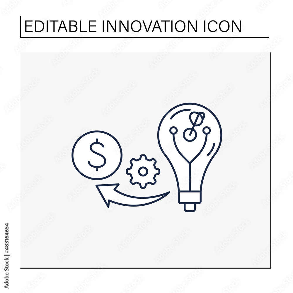 Commercialization line icon. Converting ideas and prototypes into ...