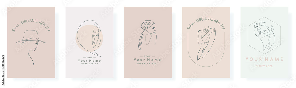 continuous line logo woman modern cosmetic beauty fashion vector ...