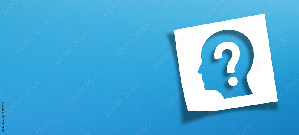 Brain with question mark on white note paper. Mental health and ...