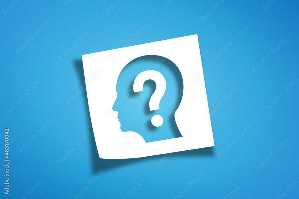 Brain with question mark on white note paper. Mental health and ...