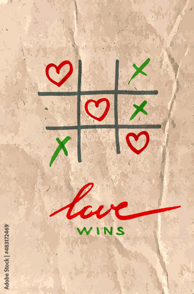 happy Valentines day banner with Tic-tac-toe game on Corrugated ...