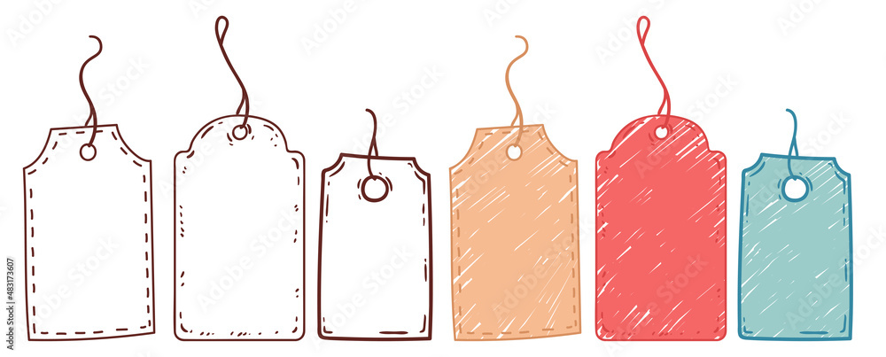 Blank price tags, vector set. Isolated doodle Labels. Contour and ...