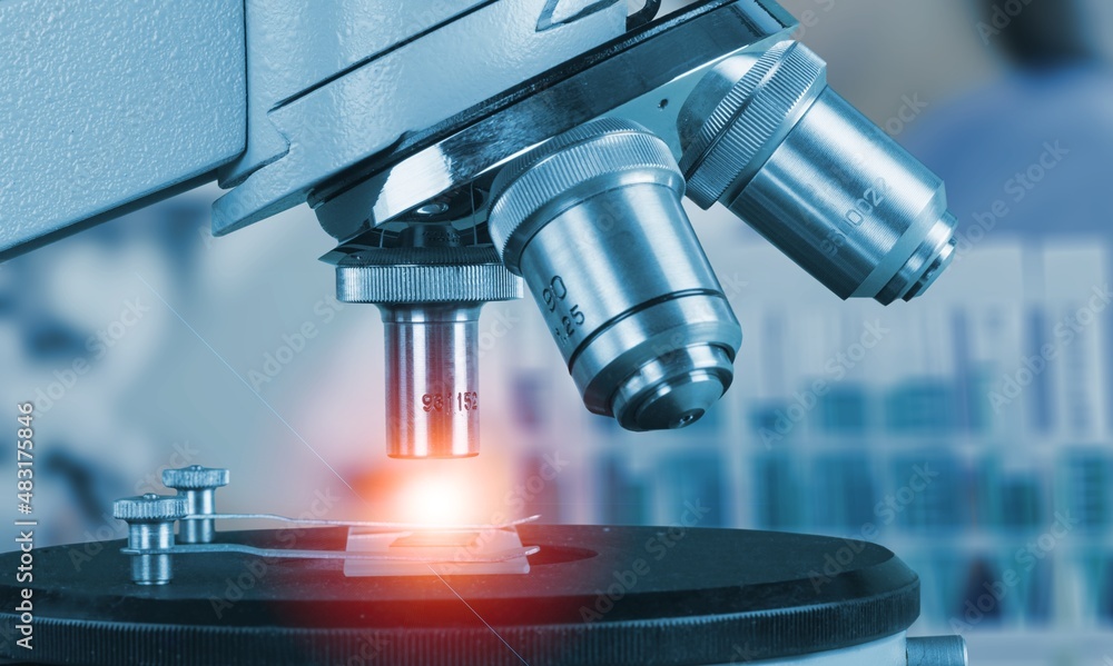 Microscope and tubes for analysis in a hospital blood bank. research ...