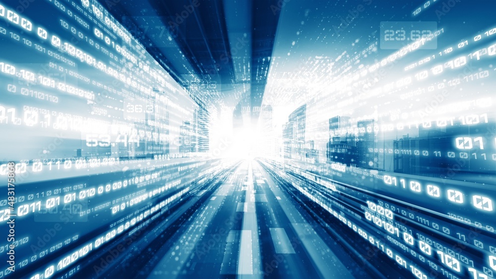 Digital data flow on road in concept of cyber global communication and ...