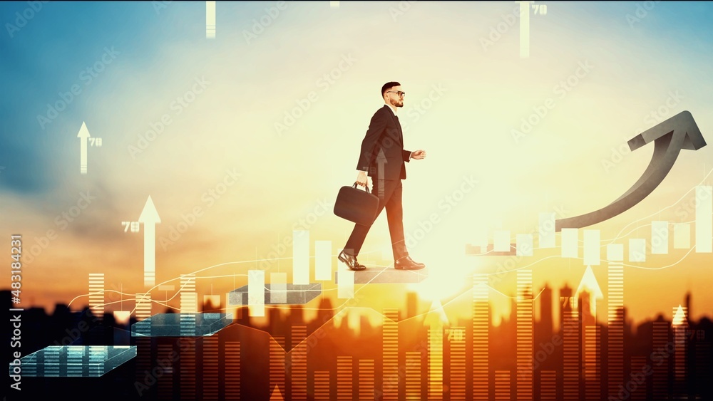 Business growth potential concept with virtual graphic of financial ...