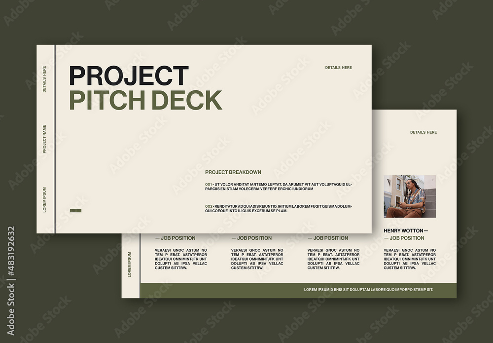 Pitch Deck Layout with Green Accents Stock Template | Adobe Stock