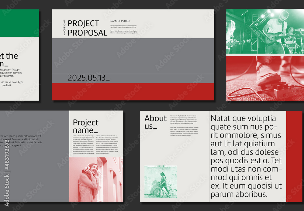 Minimal Pitch Deck Layout with Red and Green Overlay Stock Template ...