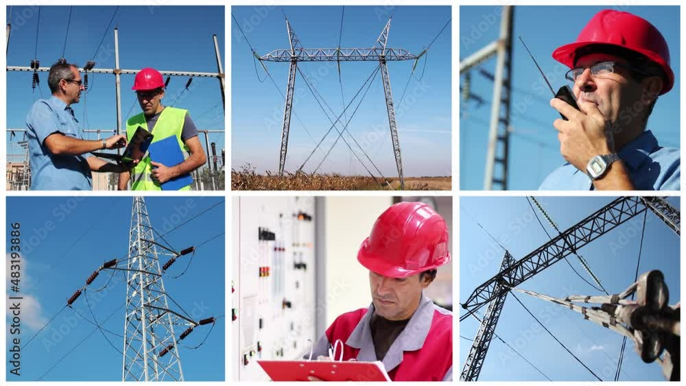 Electric Power Transmission Animated Multi Screen Video. Electricity ...