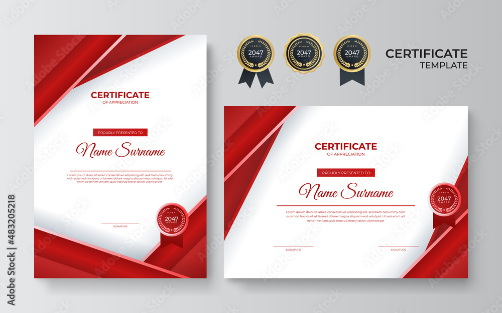 Modern red certificate template and border, for award, diploma, and ...