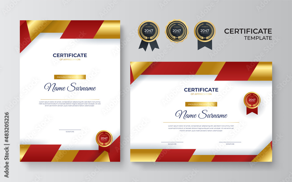 Modern red certificate template and border, for award, diploma, and ...