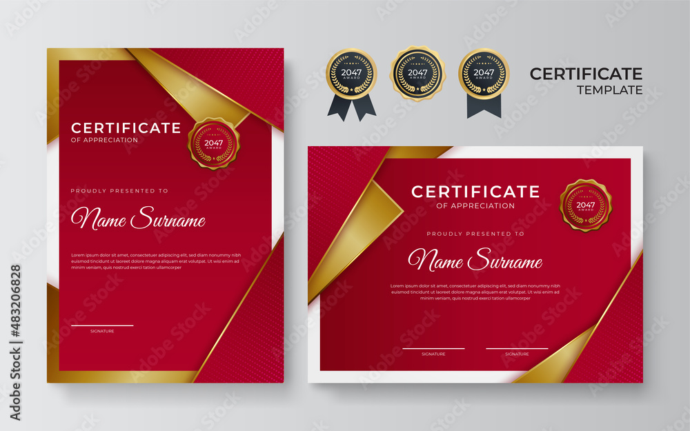Modern red certificate template and border, for award, diploma, and ...