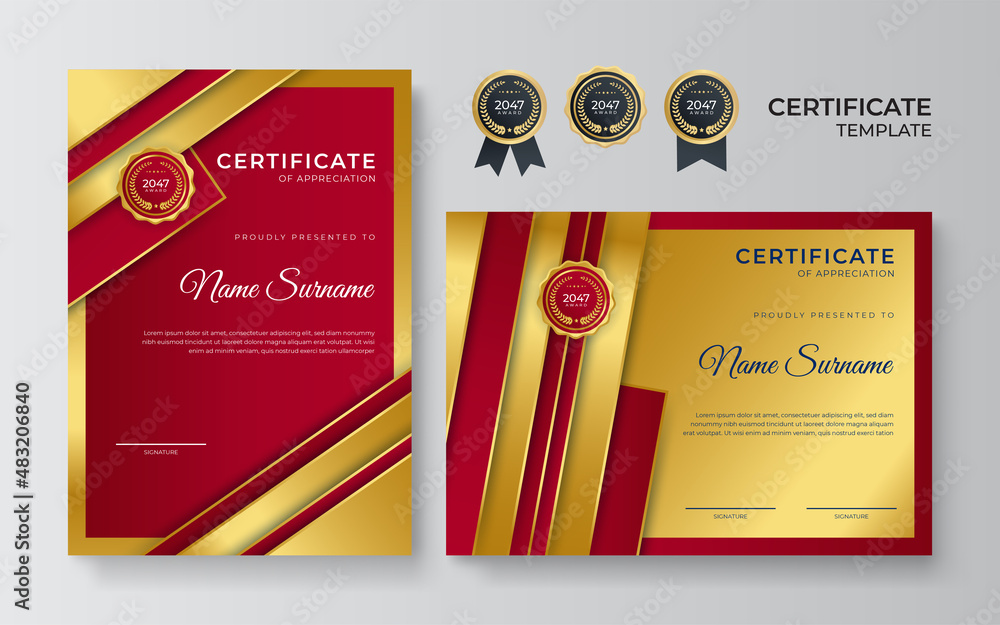 Modern red certificate template and border, for award, diploma, and ...