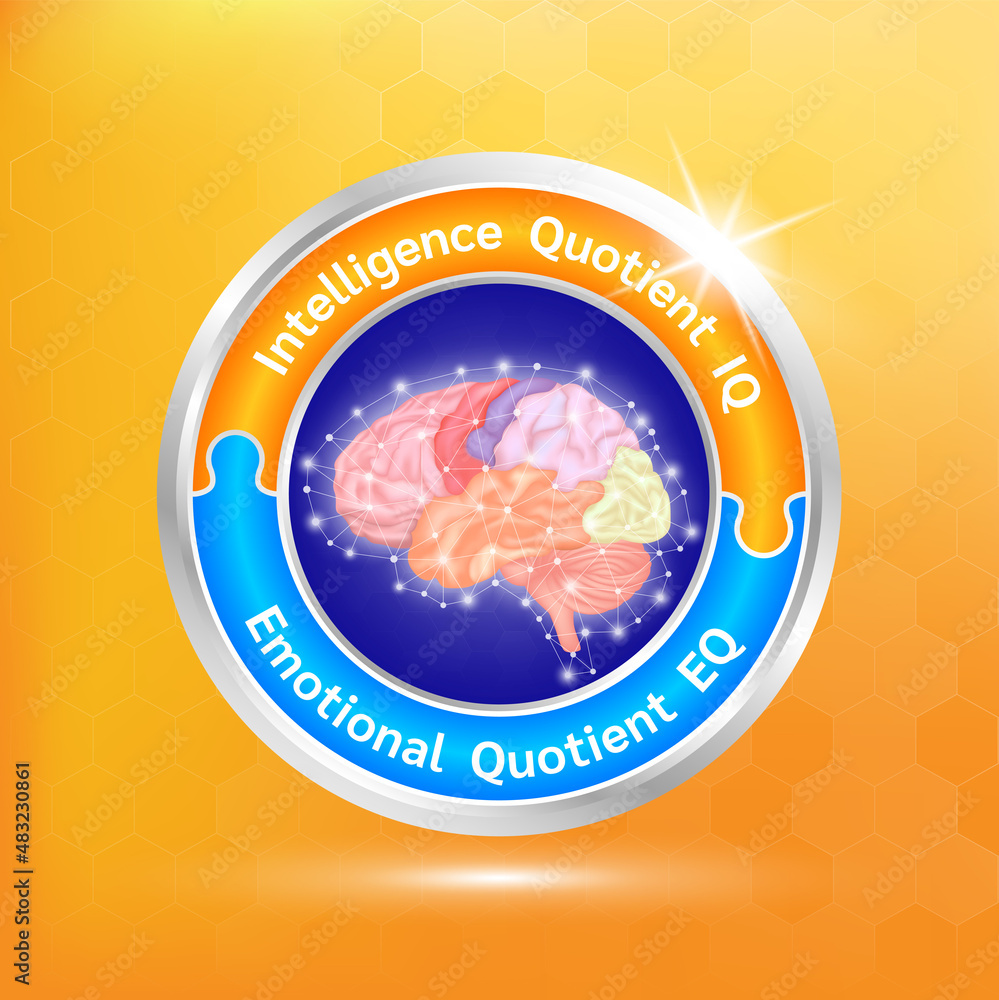label aluminum round shape. IQ EQ Emotional intelligence. Heart and ...