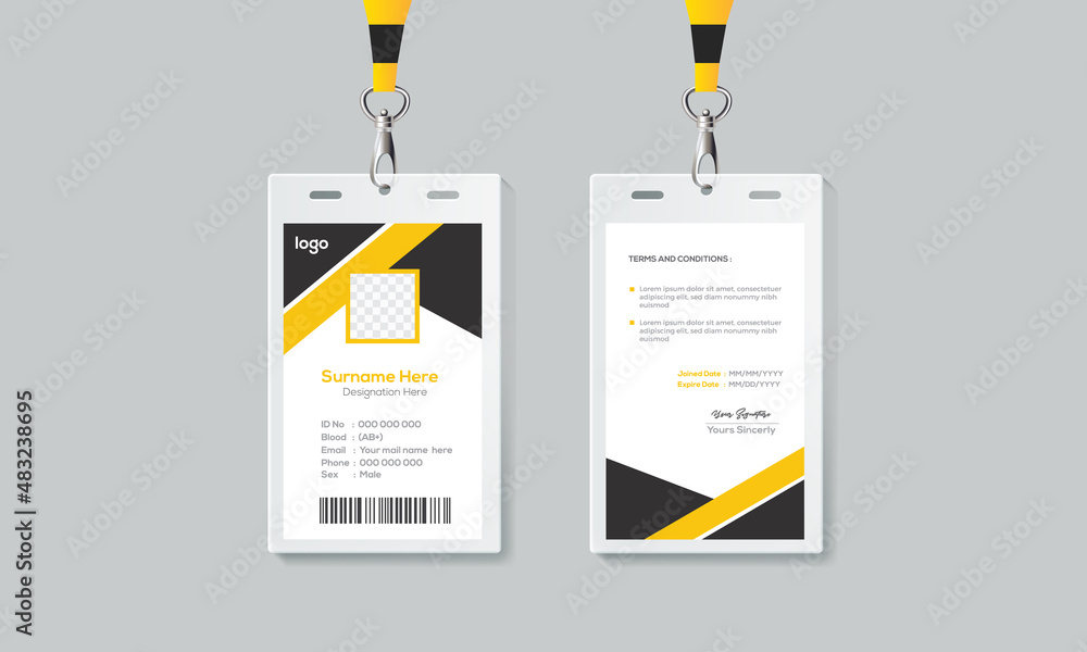 Simple and Yellow ID Card Design Template. Professional Identity Card ...
